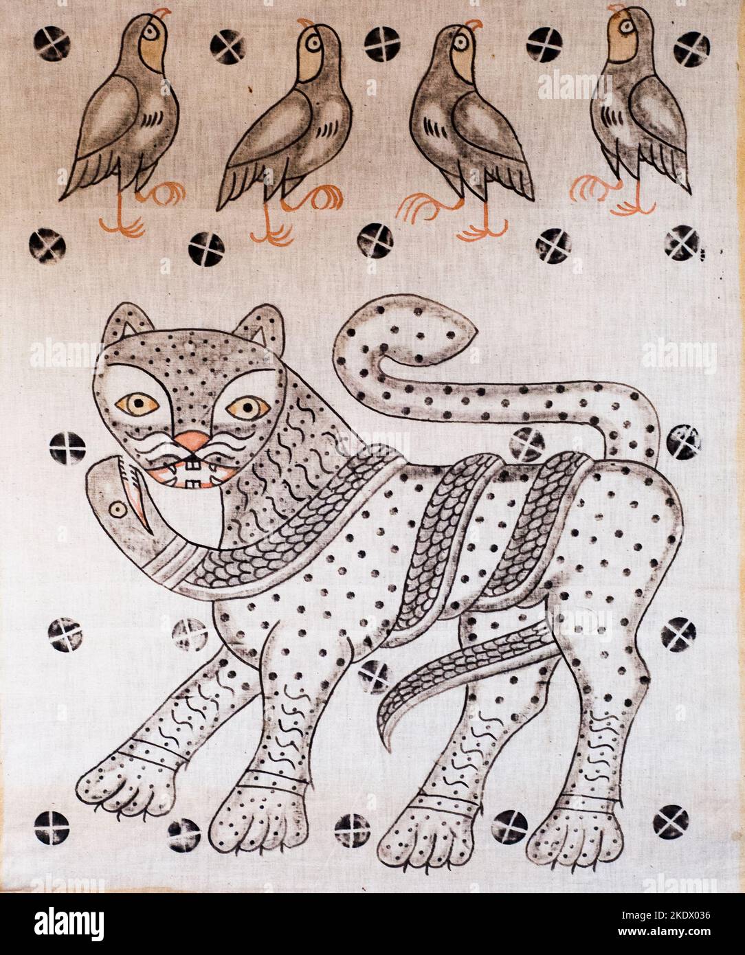 Block printed Afghan cotton wall hanging, depicting a serpent ...