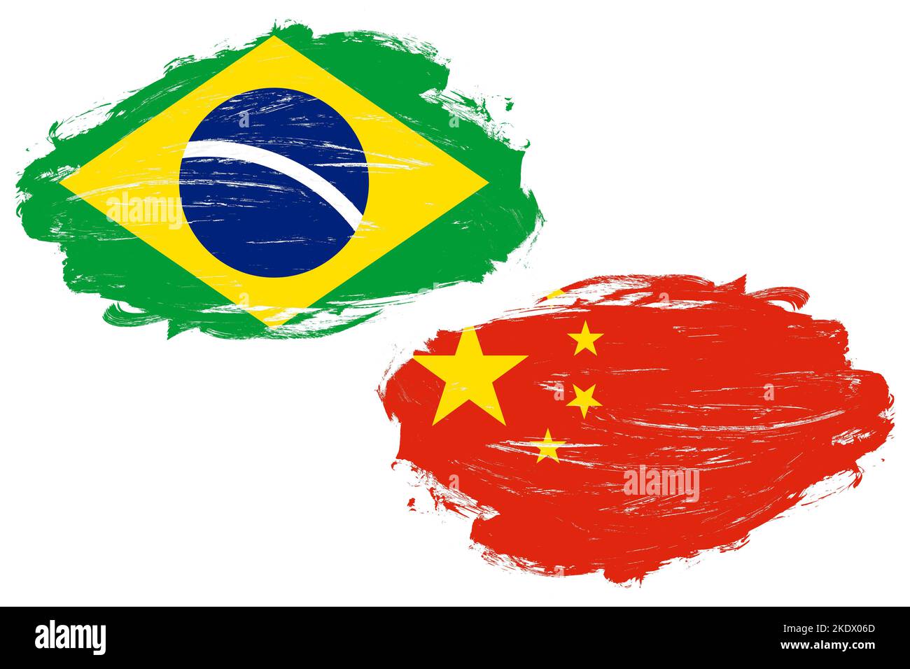 Brazil and china flag together on a white stroke brush background Stock ...