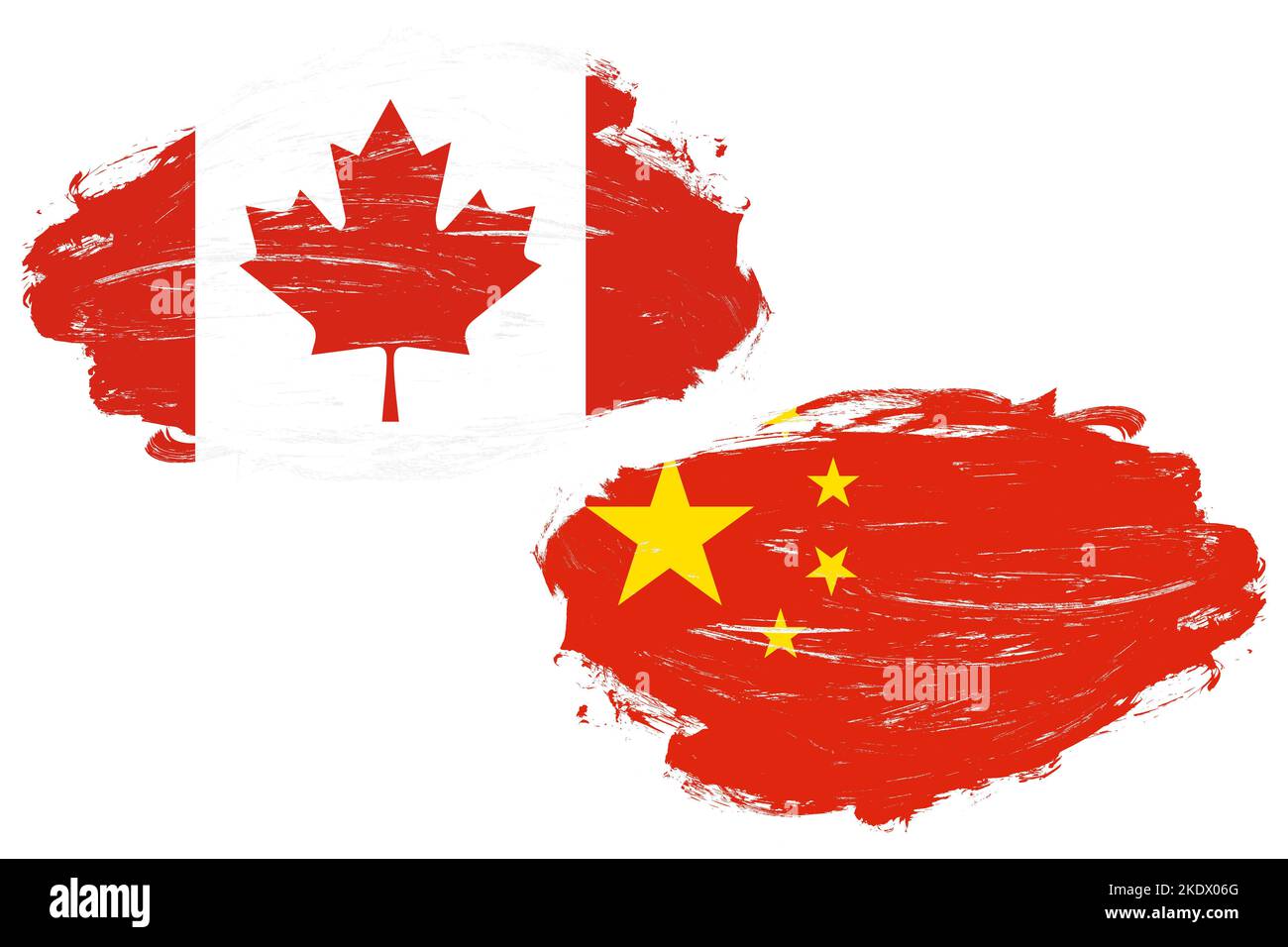 Canada and china flag together on a white stroke brush background Stock ...