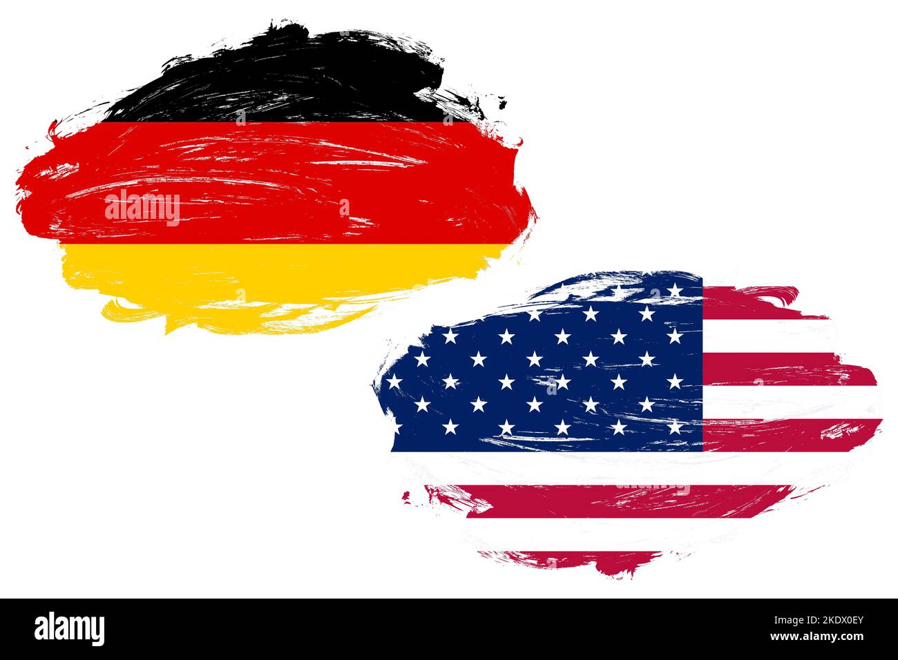 Germany and united states flag together on a white stroke brush ...