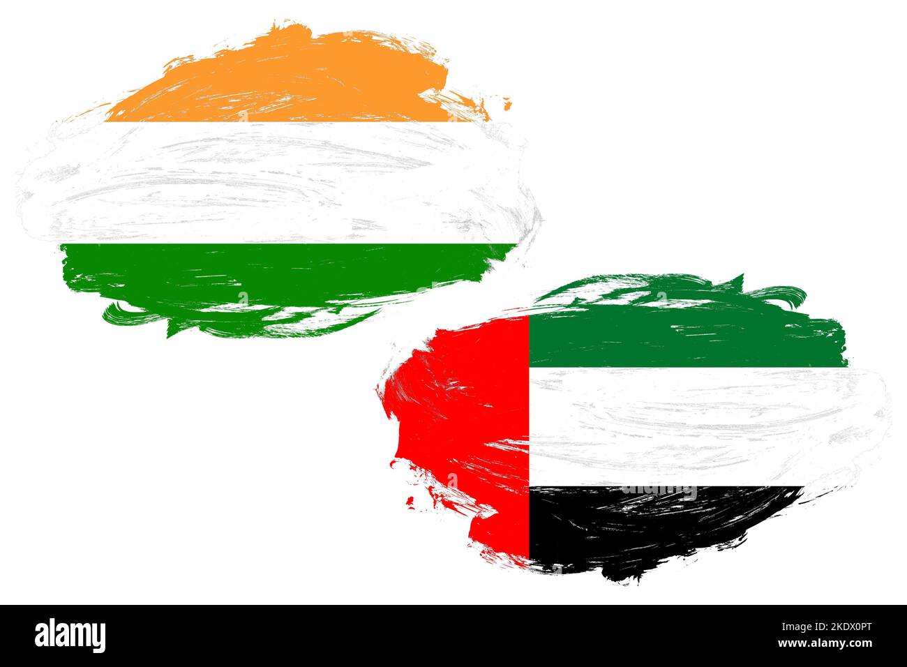 India and united arab emirates flag together on a white stroke brush ...