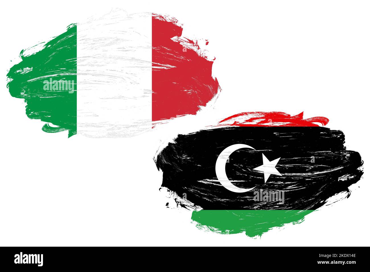 Libya and italy flag together on a white stroke brush background Stock ...