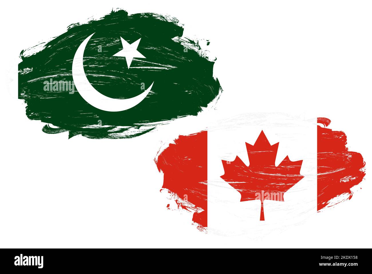 Pakistan and canada flag together on a white stroke brush background ...