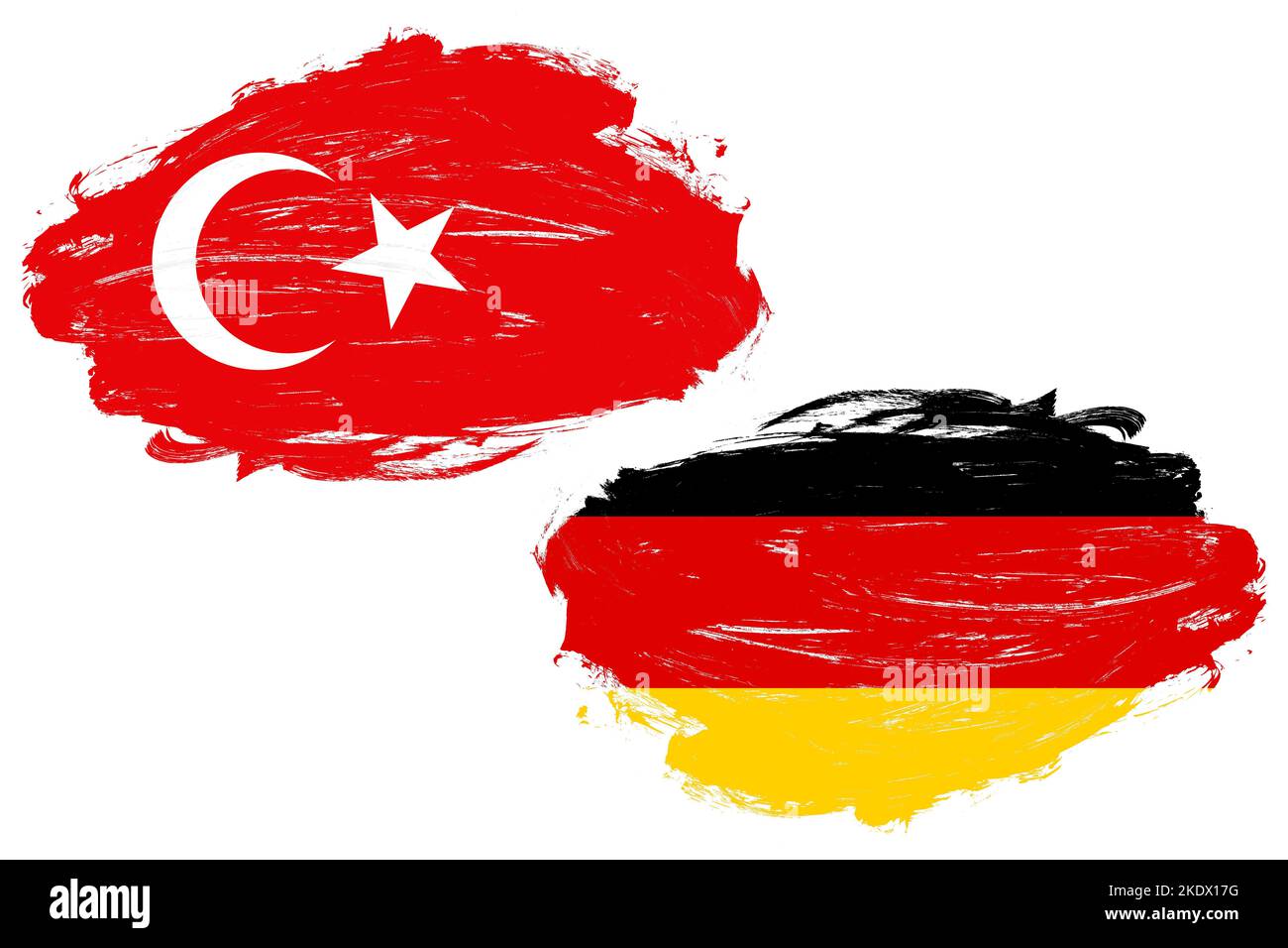 Turkey and germany flag together on a white stroke brush background ...