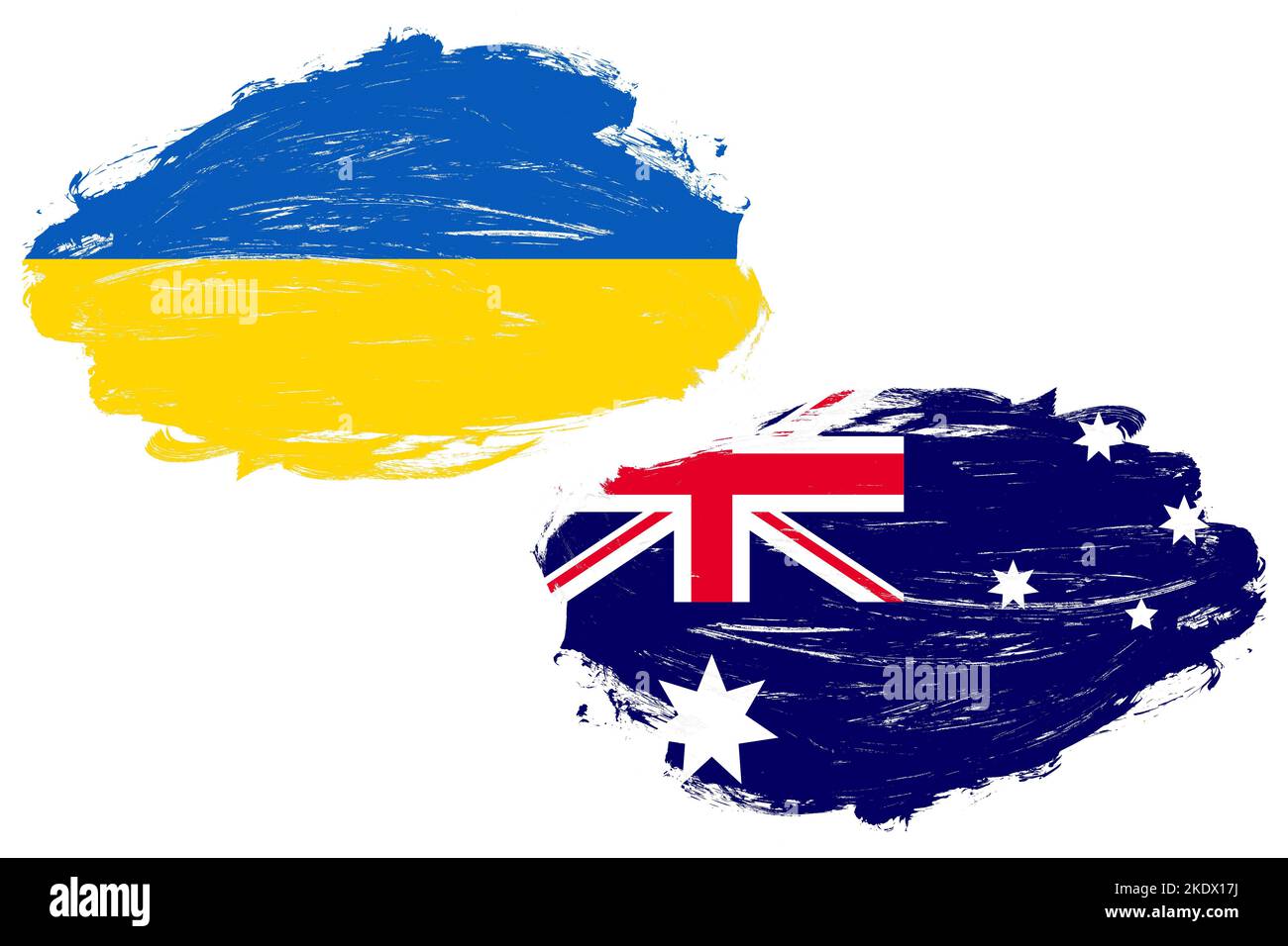 Ukraine with australia flag together on a white stroke brush background ...