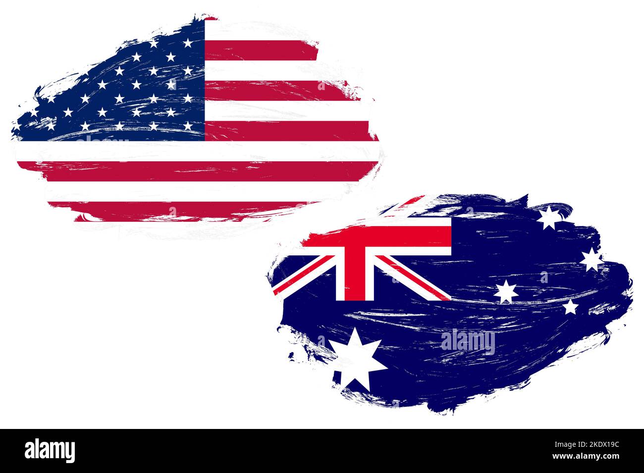United states and australia flag together on a white stroke brush ...