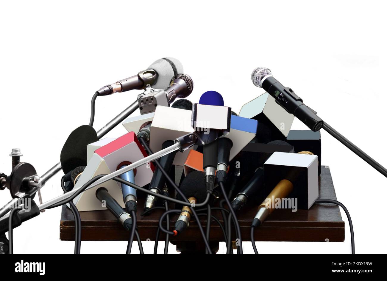 Press conference microphones during media interview Stock Photo - Alamy