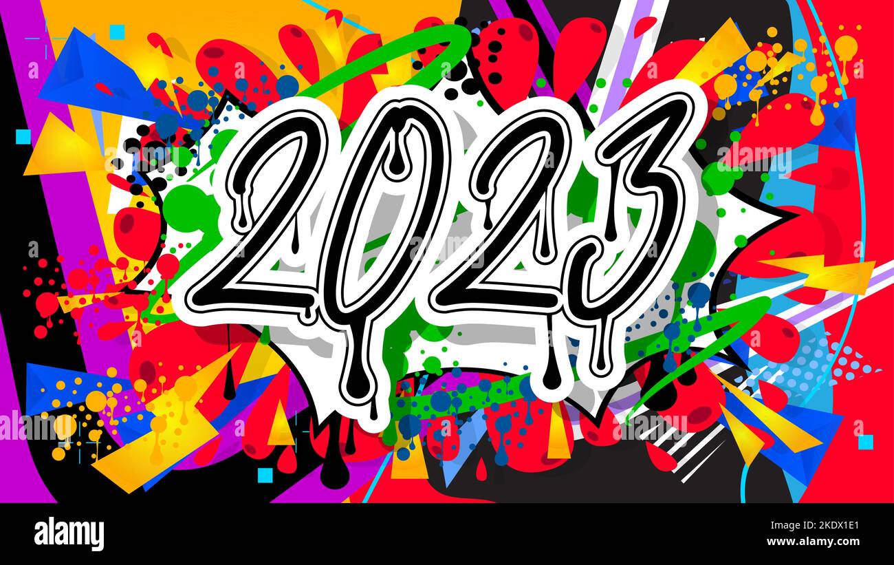 2023. Graffiti tag. Abstract modern street art decoration performed in urban painting style ...