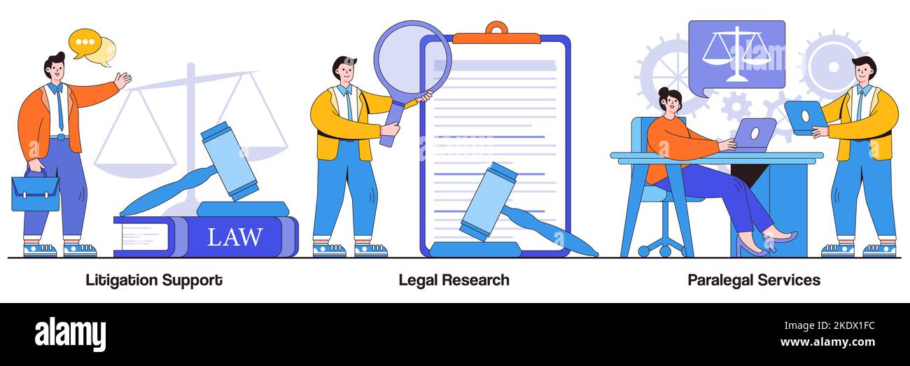 Litigation support, legal research, paralegal services concept with ...
