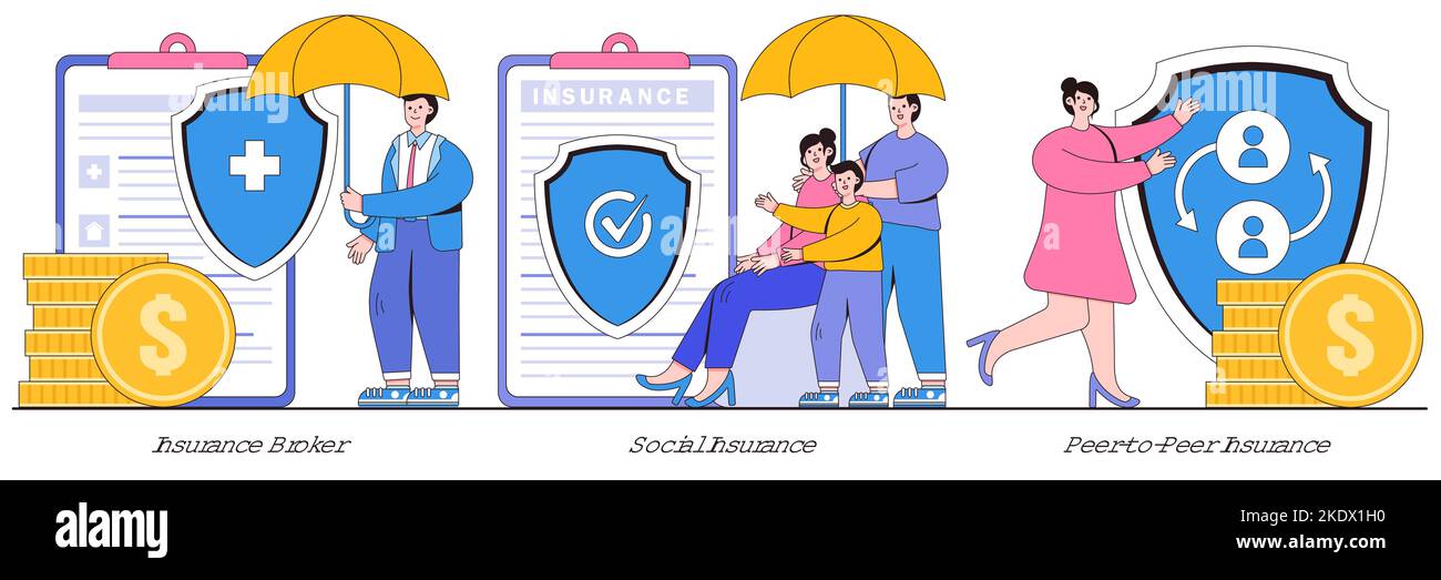 Insurance broker, social insurance, peer-to-peer insurance concept with ...