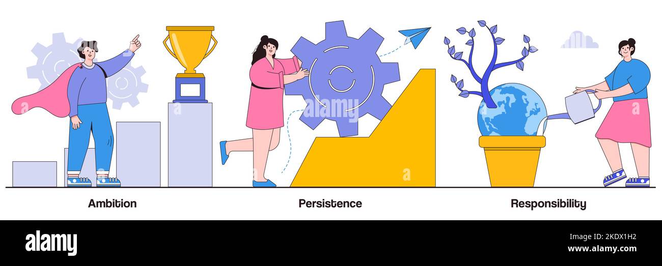 Ambition, persistence and responsibility concept with tiny people. Goal ...