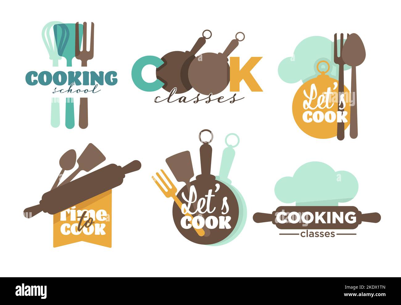 Kitchenware and cutlery cooking school or classes isolated icons vector ...