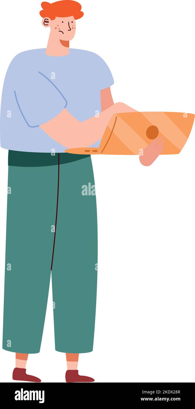 Standing man laptop tech Cut Out Stock Images & Pictures - Alamy