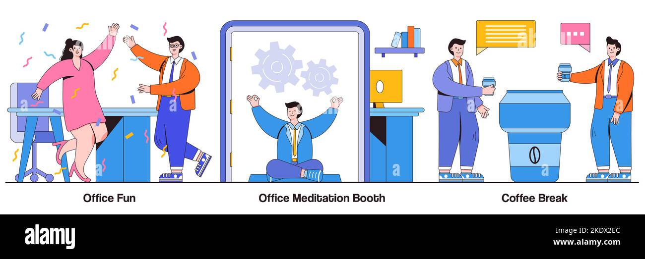 Office fun, meditation booth, coffee break concept with people ...
