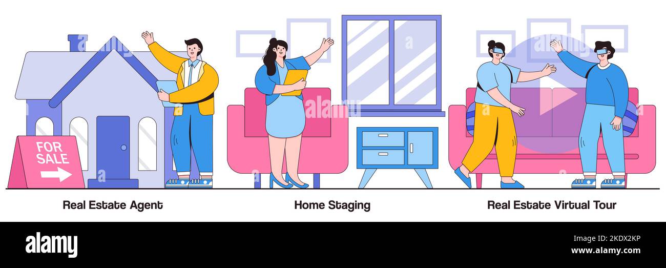Real estate agent, home staging, real estate virtual tour concept with ...