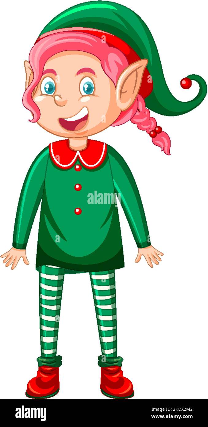 Cute kid wearing elf costume cartoon illustration Stock Vector Image ...