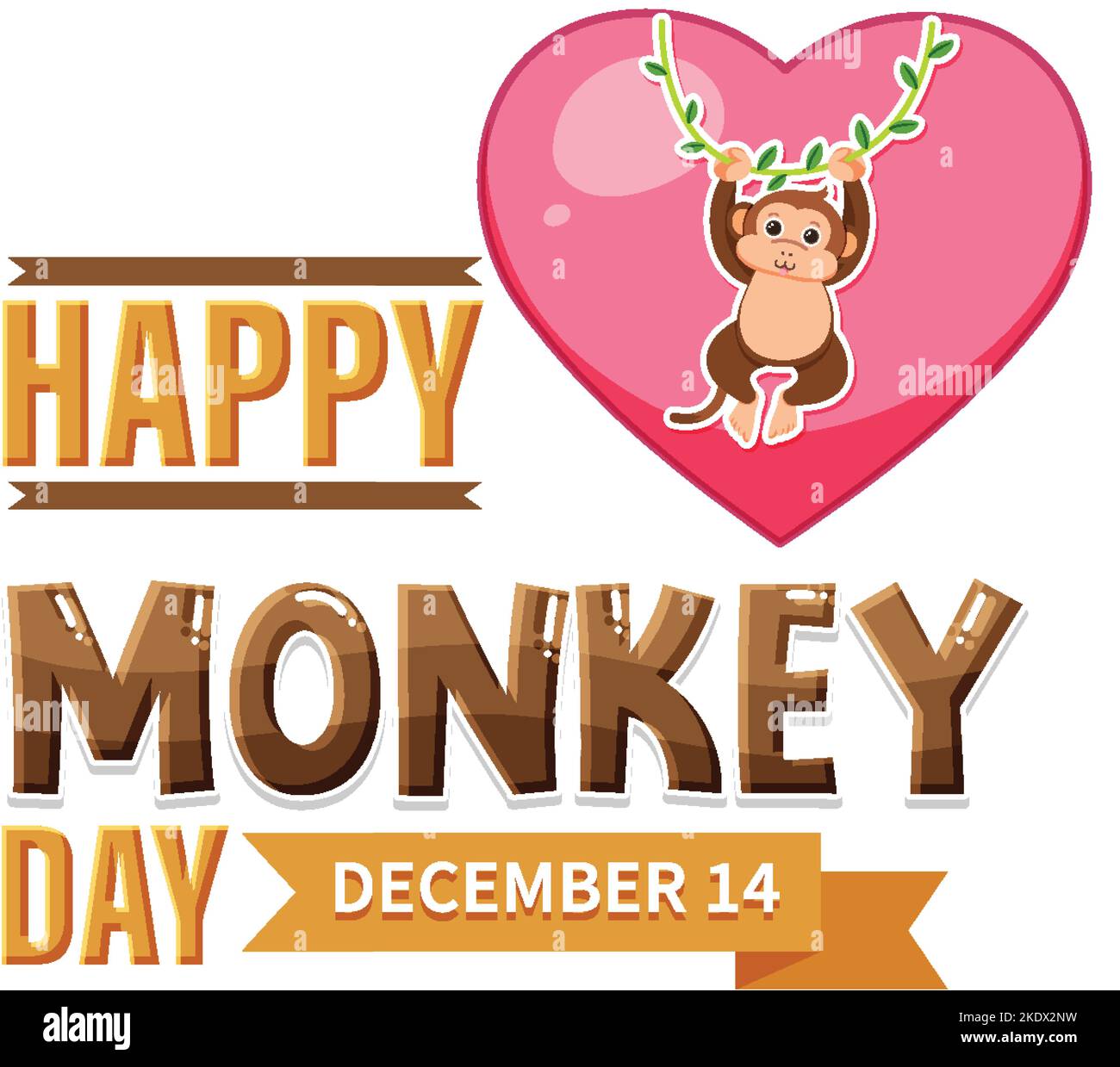 Monkey day text with monkey cartoon character illustration Stock Vector ...
