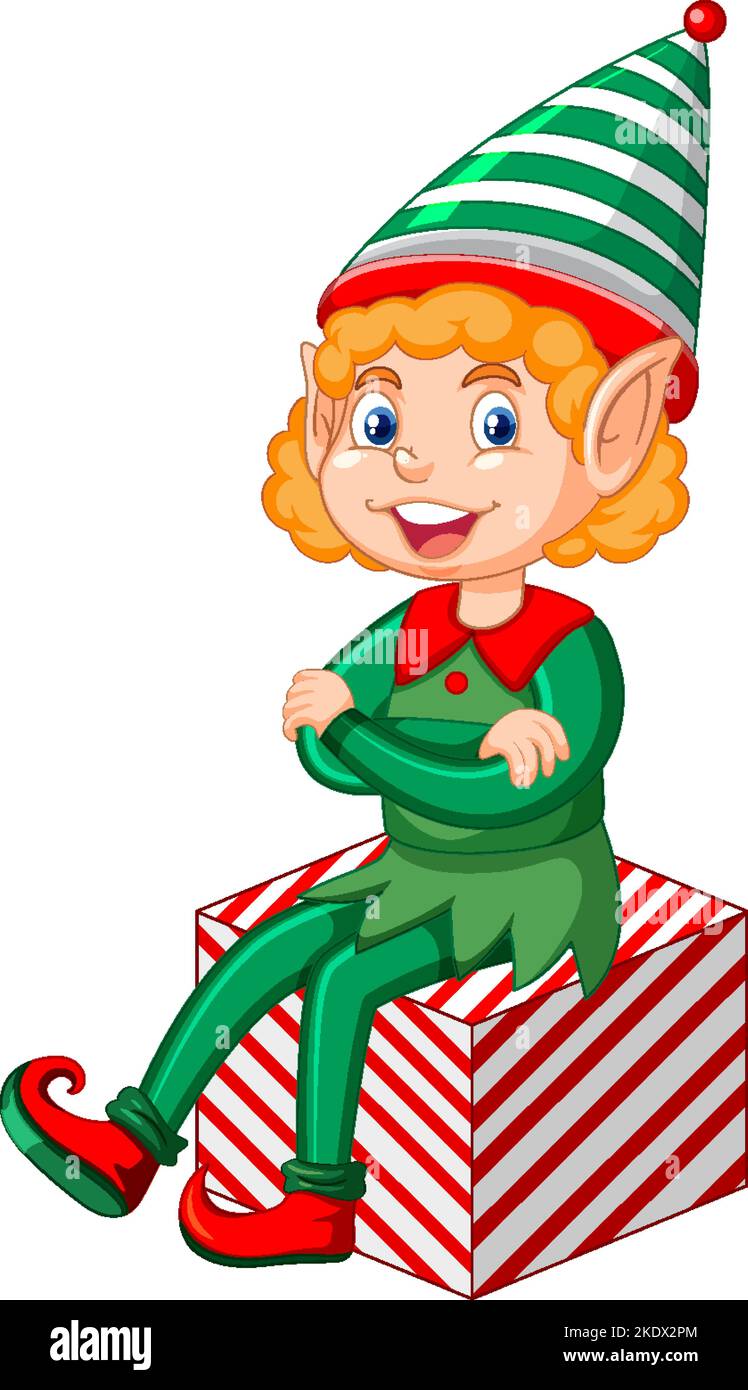 Cute kid wearing elf costume cartoon illustration Stock Vector Image ...