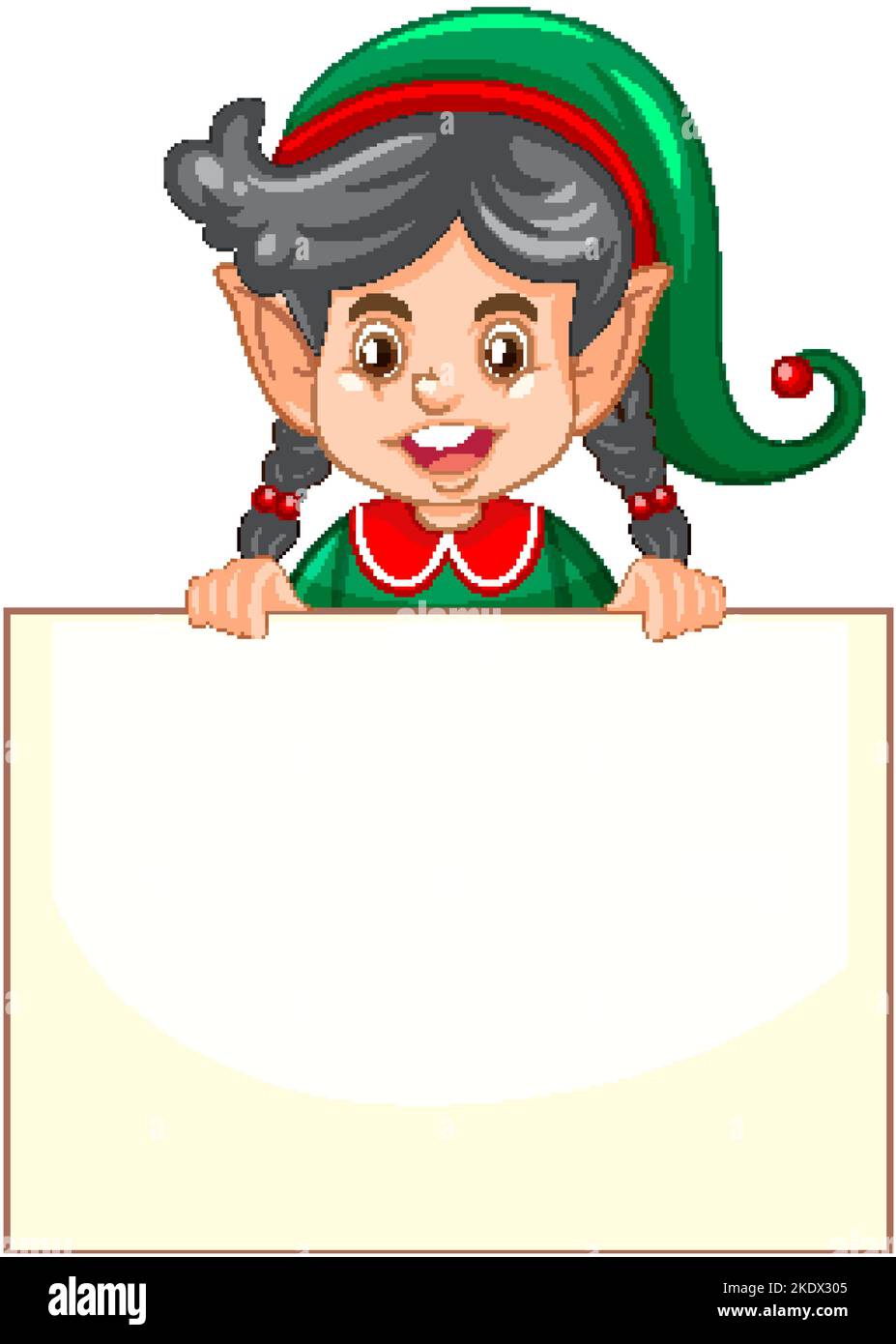Elf girl with blank board template illustration Stock Vector Image ...