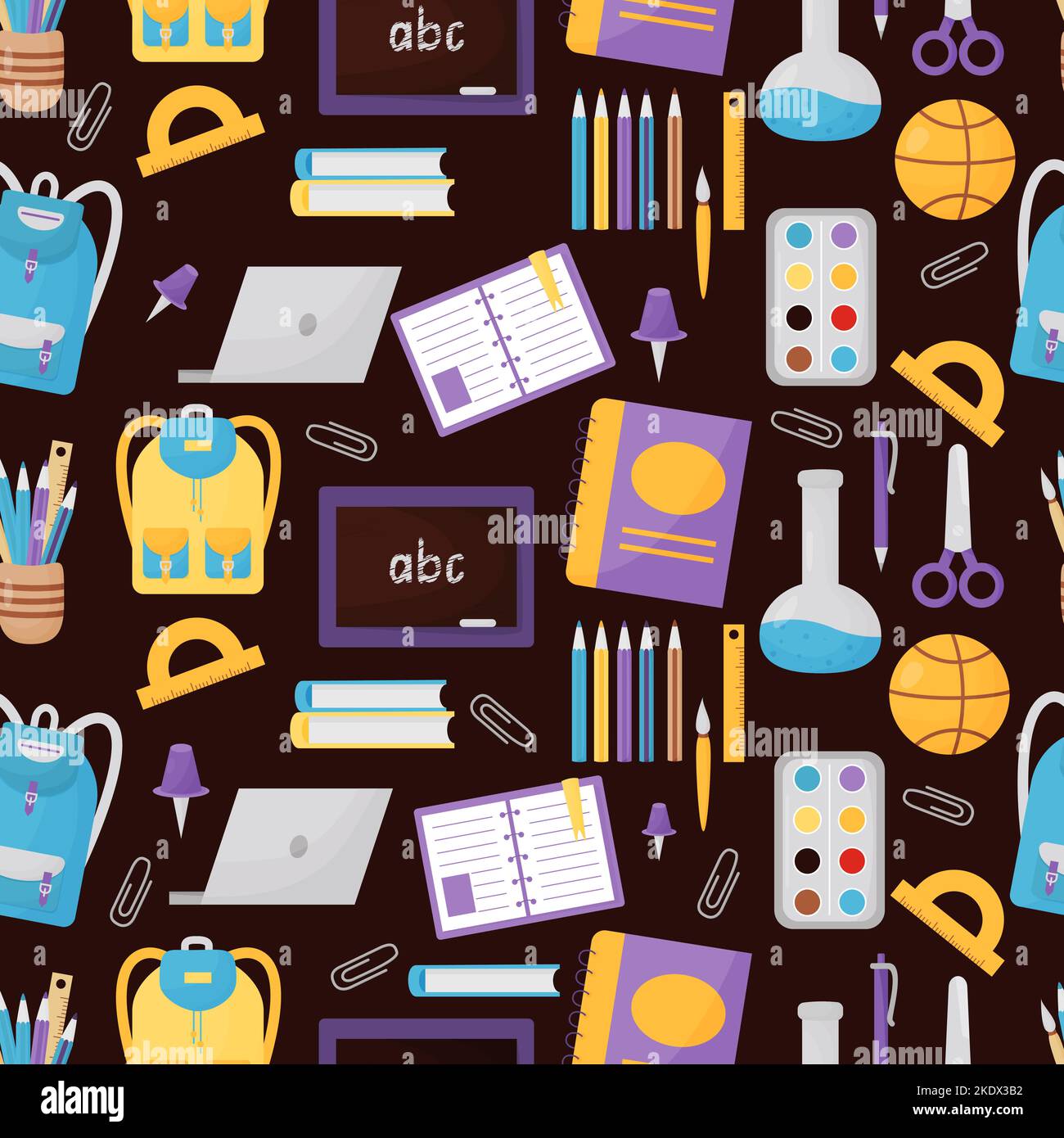 Back to school. Seamless pattern with school items on dark background ...