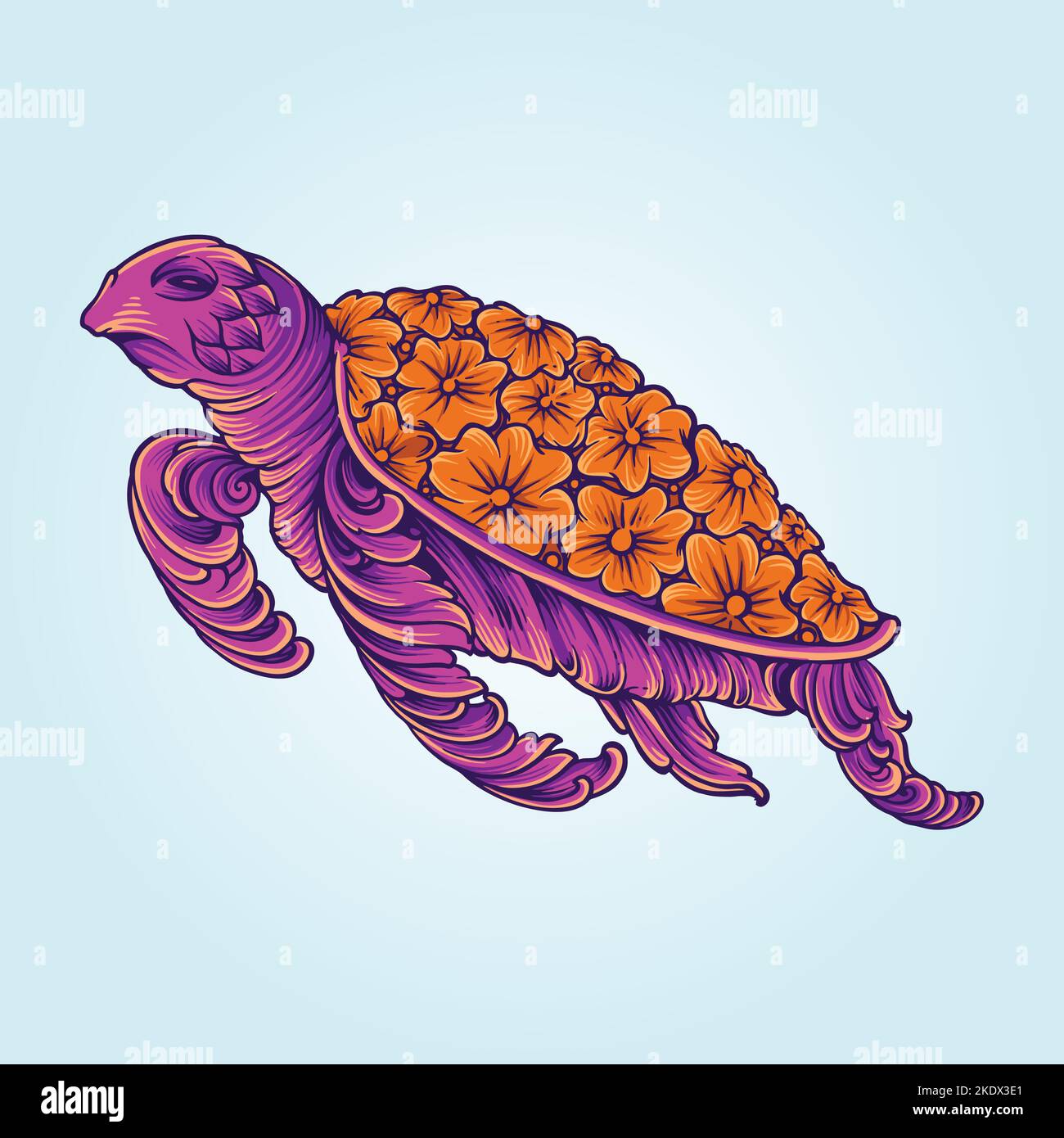 Turtle classic floral ornament illustration vector illustrations for ...