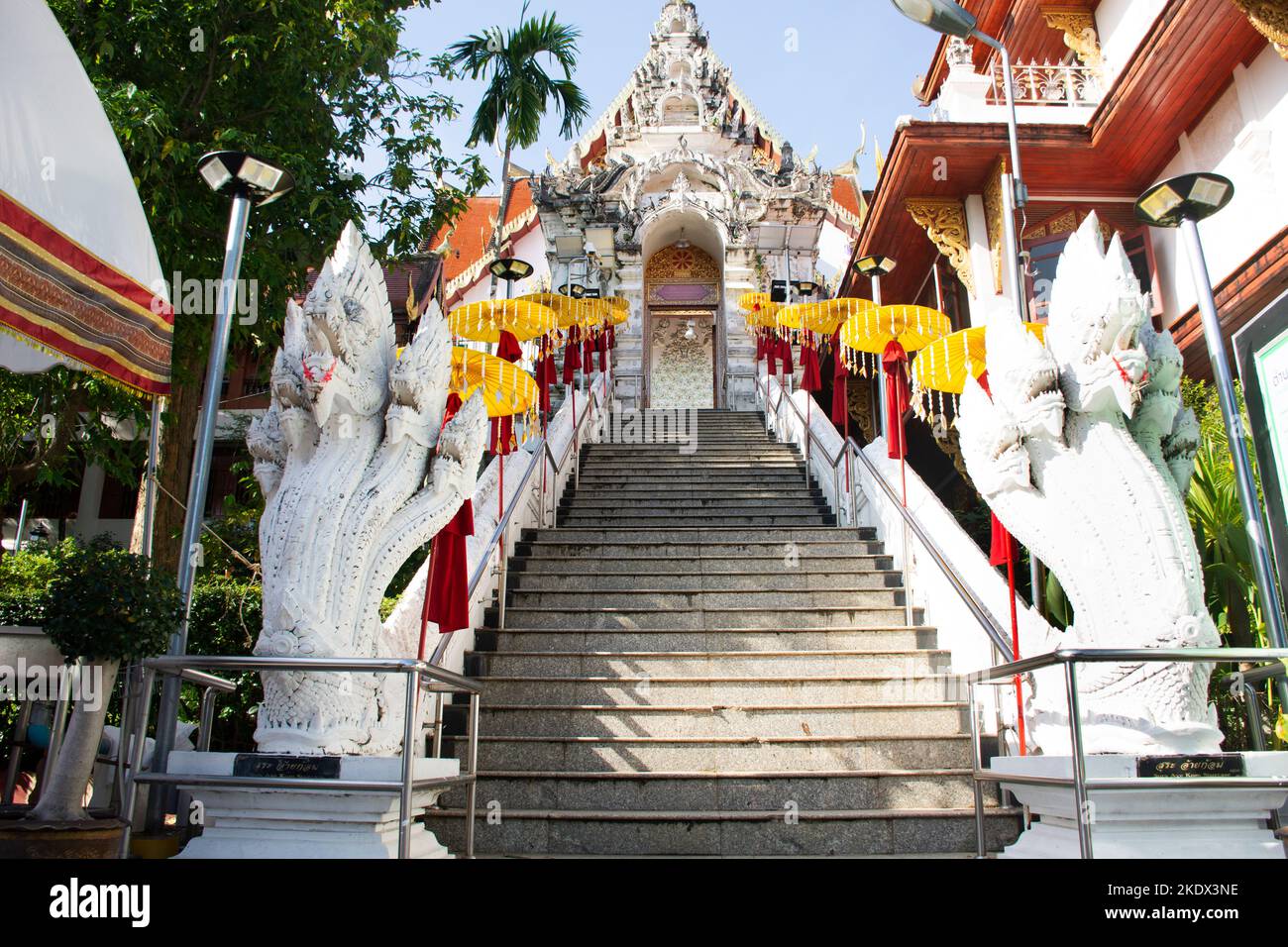 Ancient ruins building naga stairs and gate entrance of Wat Phra That ...