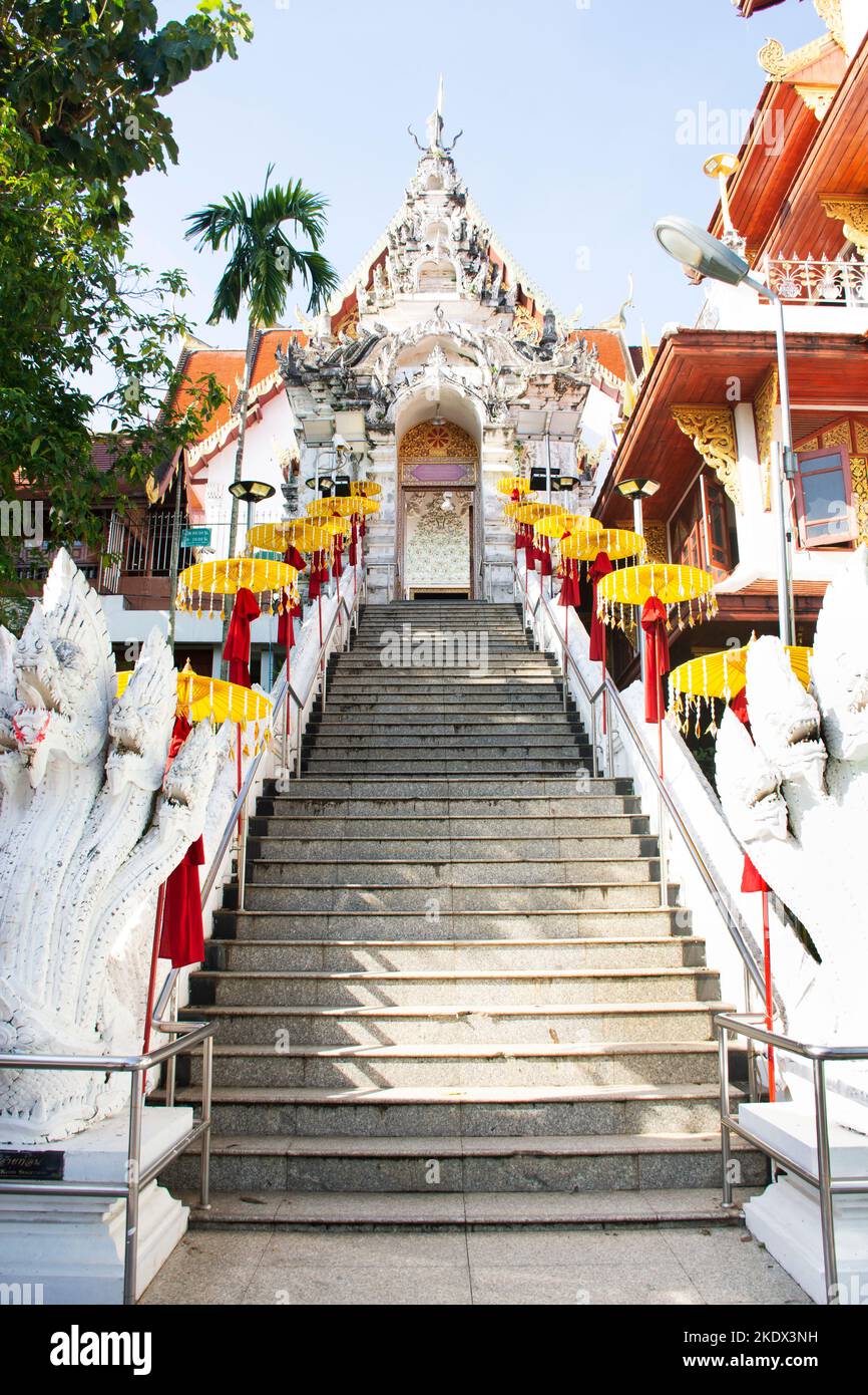 Ancient ruins building naga stairs and gate entrance of Wat Phra That ...