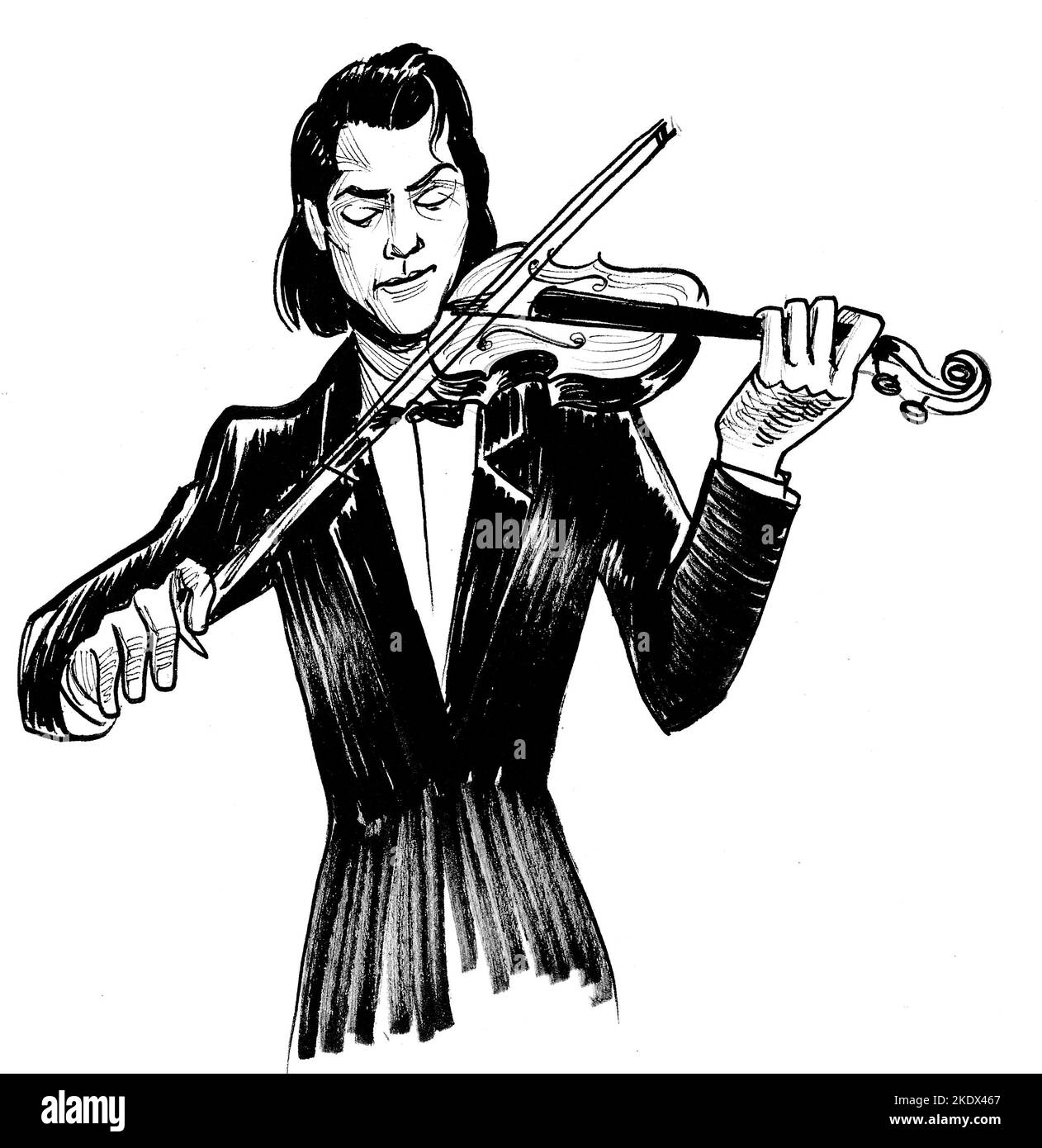 Musician playing violin. Ink black and white drawing Stock Photo - Alamy