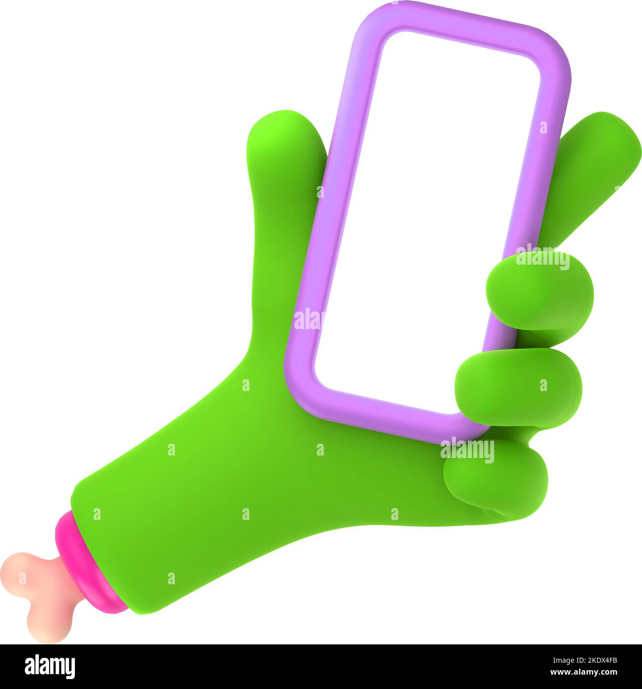 Zombie hand with phone, 3d render monster character green palm with ...