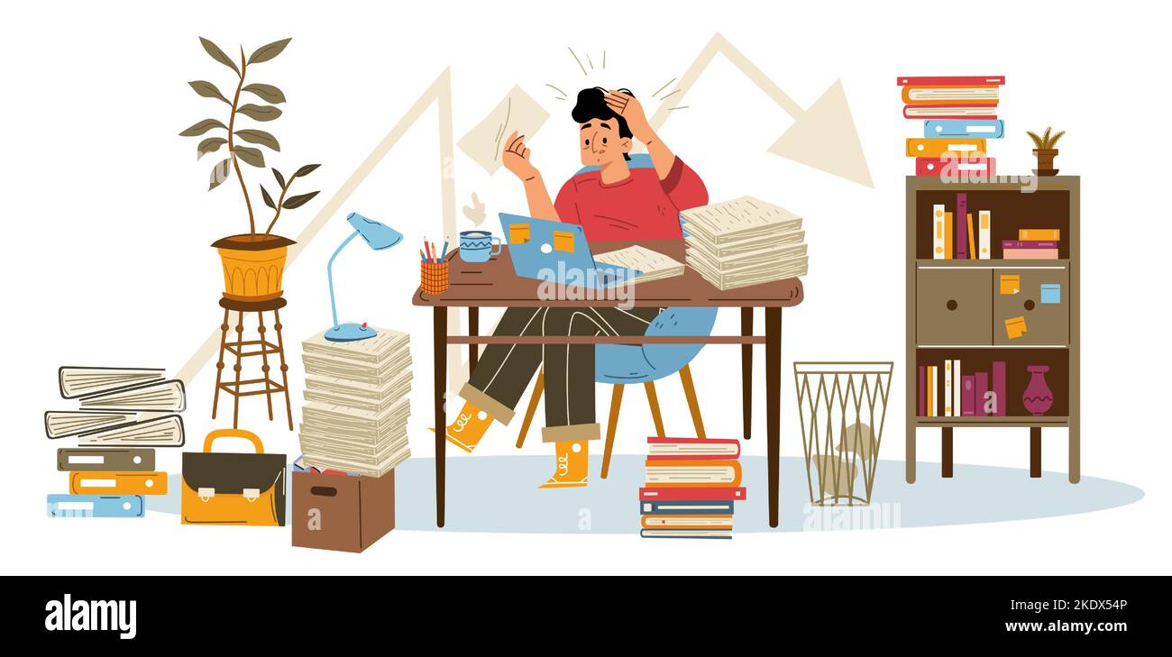 Man at desk lots of paperwork Stock Vector Images - Alamy