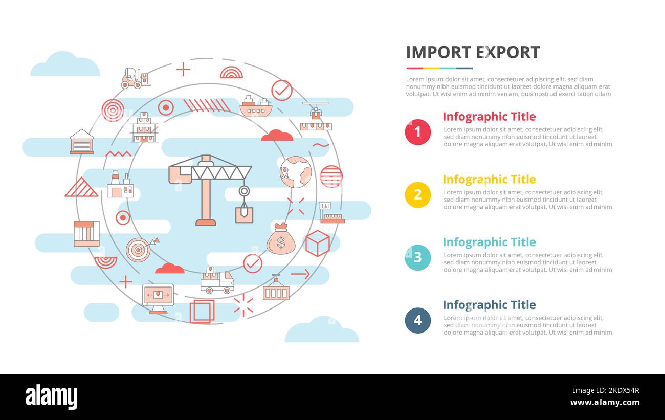 import and export concept for infographic template banner with four ...