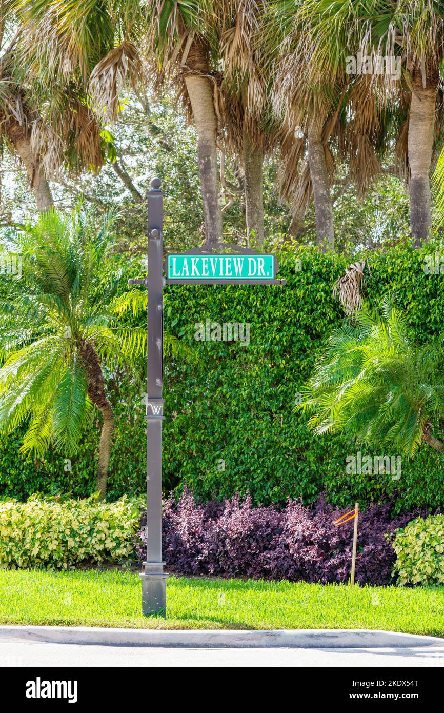 Weston Florida street sign Lakeview Drive with landscaped background ...
