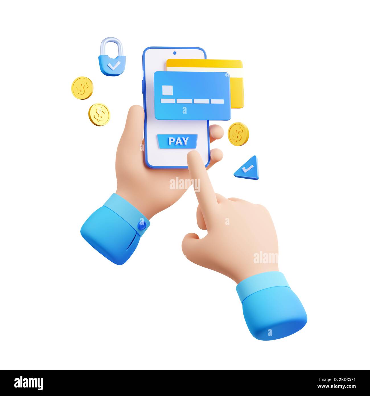 3D illustration of hand making cashless payment from smartphone ...