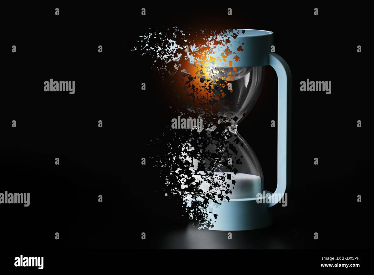 Disappearing hourglass on dark background with space for text Stock ...