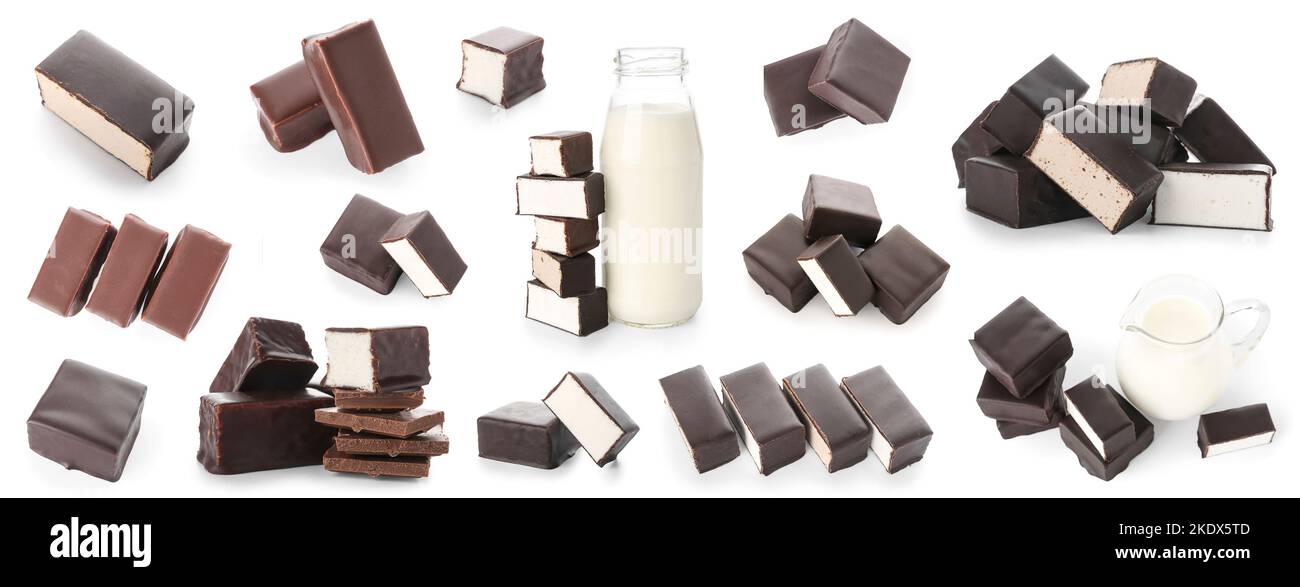 Set of tasty bird's milk candies isolated on white Stock Photo - Alamy