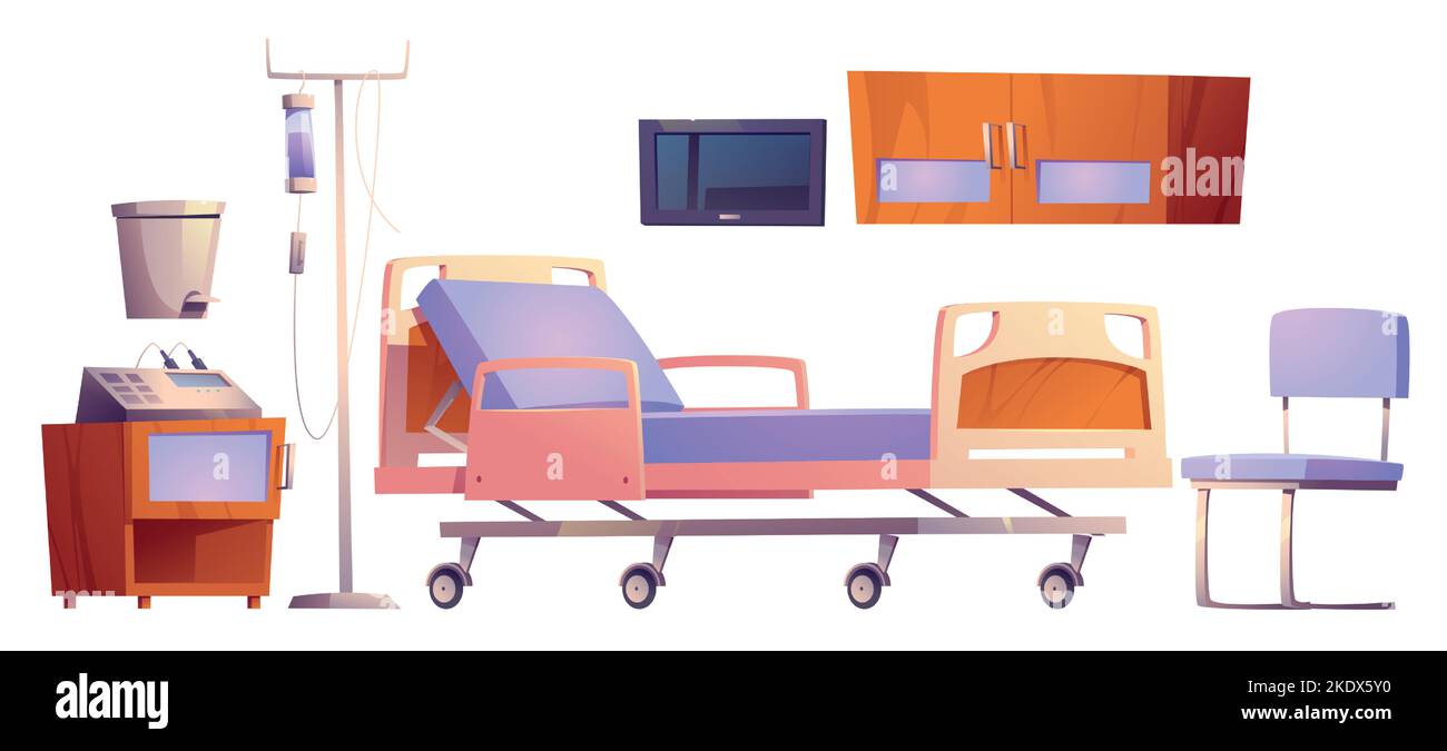 Hospital ward furniture, adjustable bed for patient, medical monitor ...