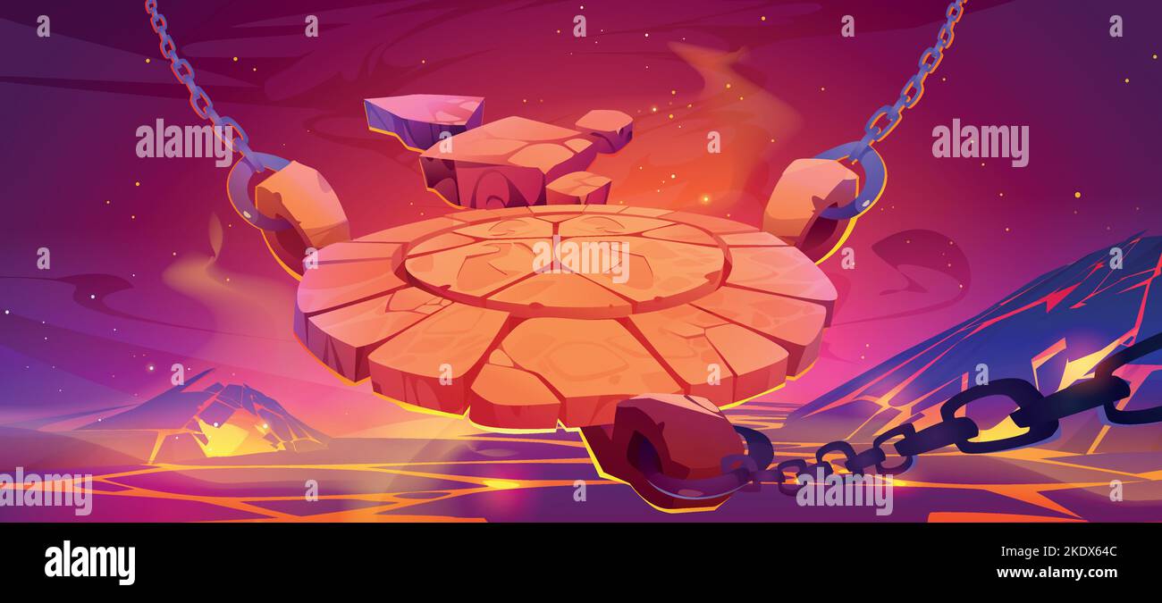 Game Battle Arena Background With Hell Landscape With Stone Circle Platform Hanging On Metal