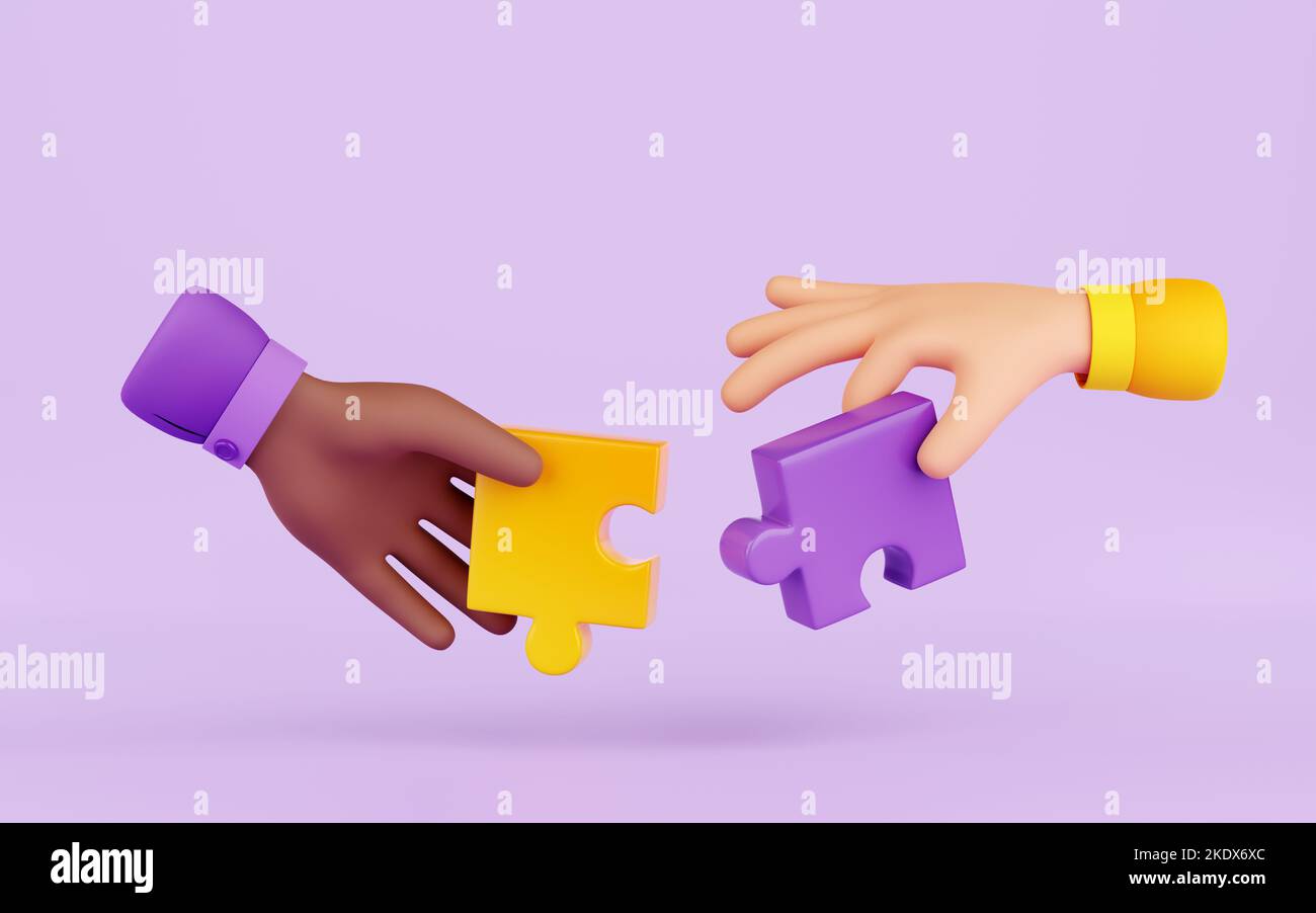 Two hands with puzzle pieces. Concept of teamwork, business partnership ...