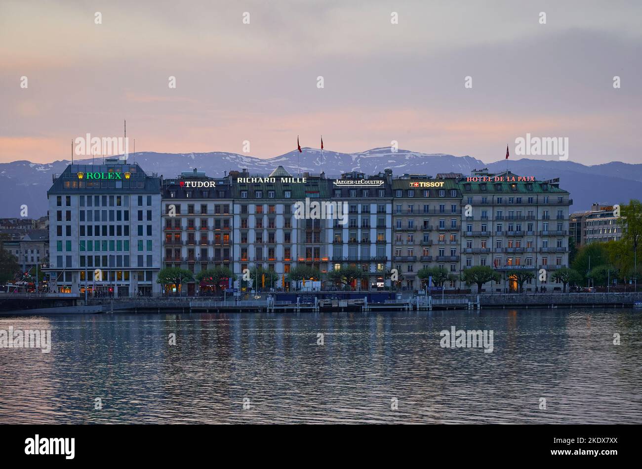The landscape around Geneva city and the lake Geneva at sunset Stock ...