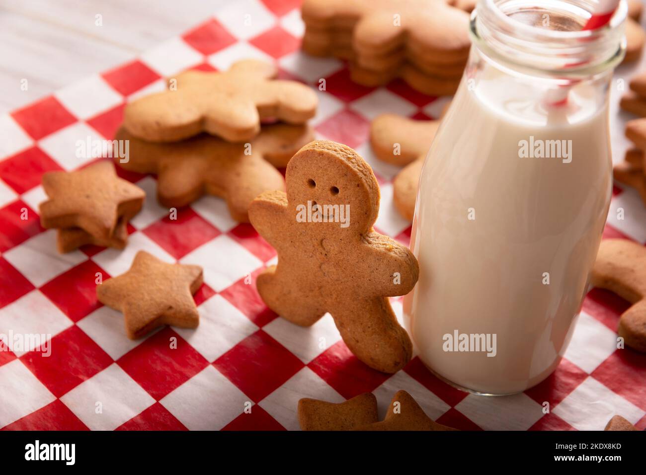 Homemade Gingerbread Man Cookies And Milk Traditionally Made At