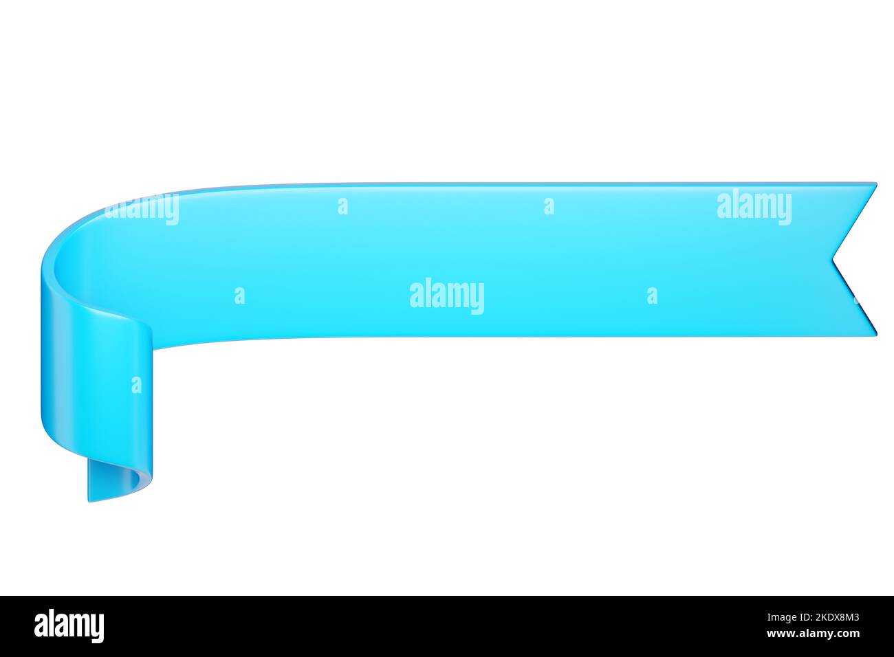 3d label ribbon. Glossy blue blank plastic banner for advertisment ...