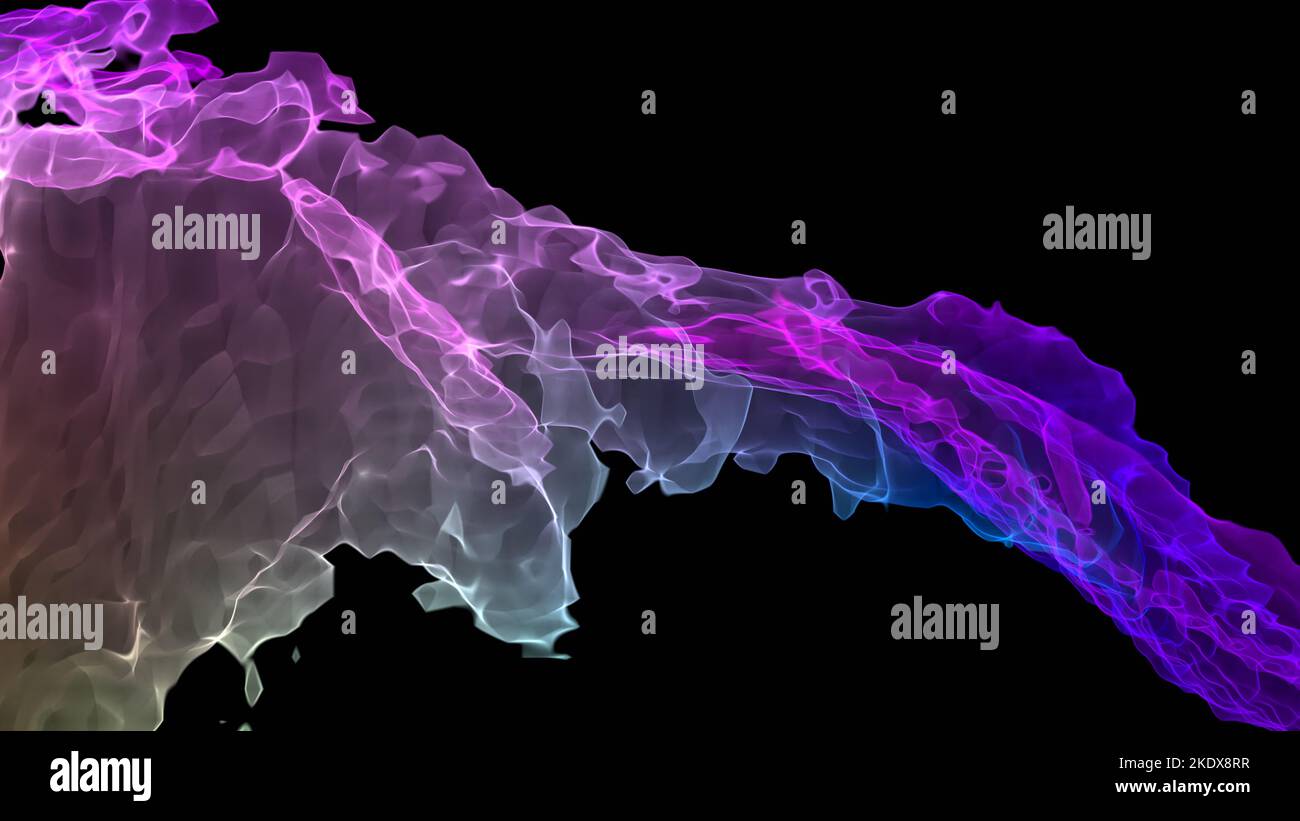 3D rendering of colorful stream or wave of fire on black background ...