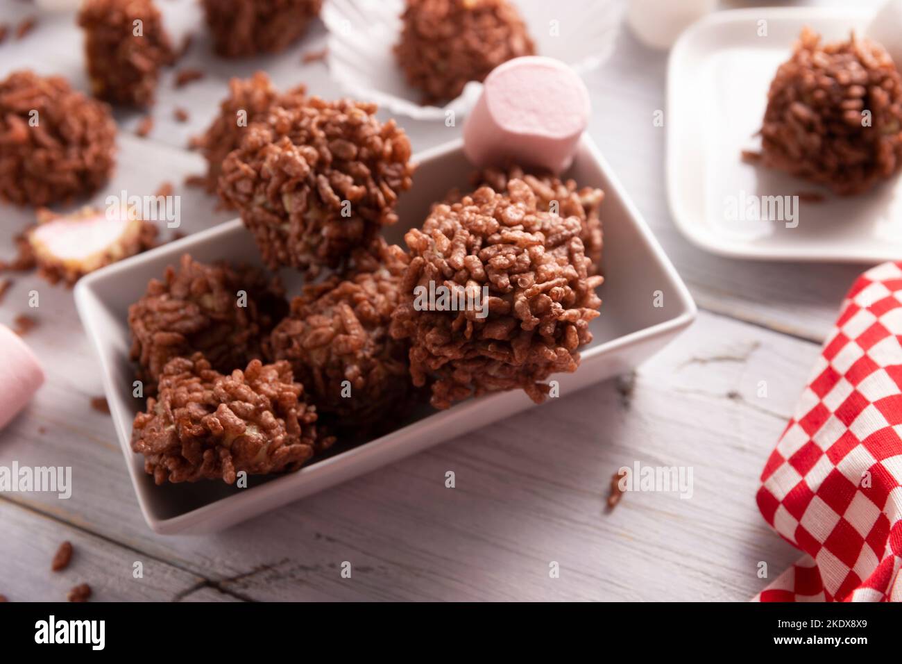 Homemade Caramel Marshmallows covered in chocolate flavor puffed rice ...