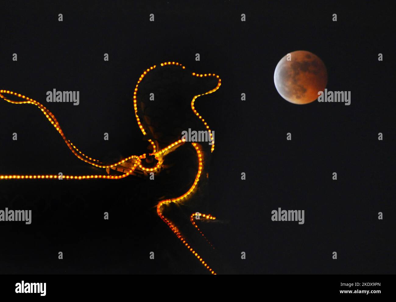 The blood moon is seen during a total lunar eclipse in Shanghai, China ...
