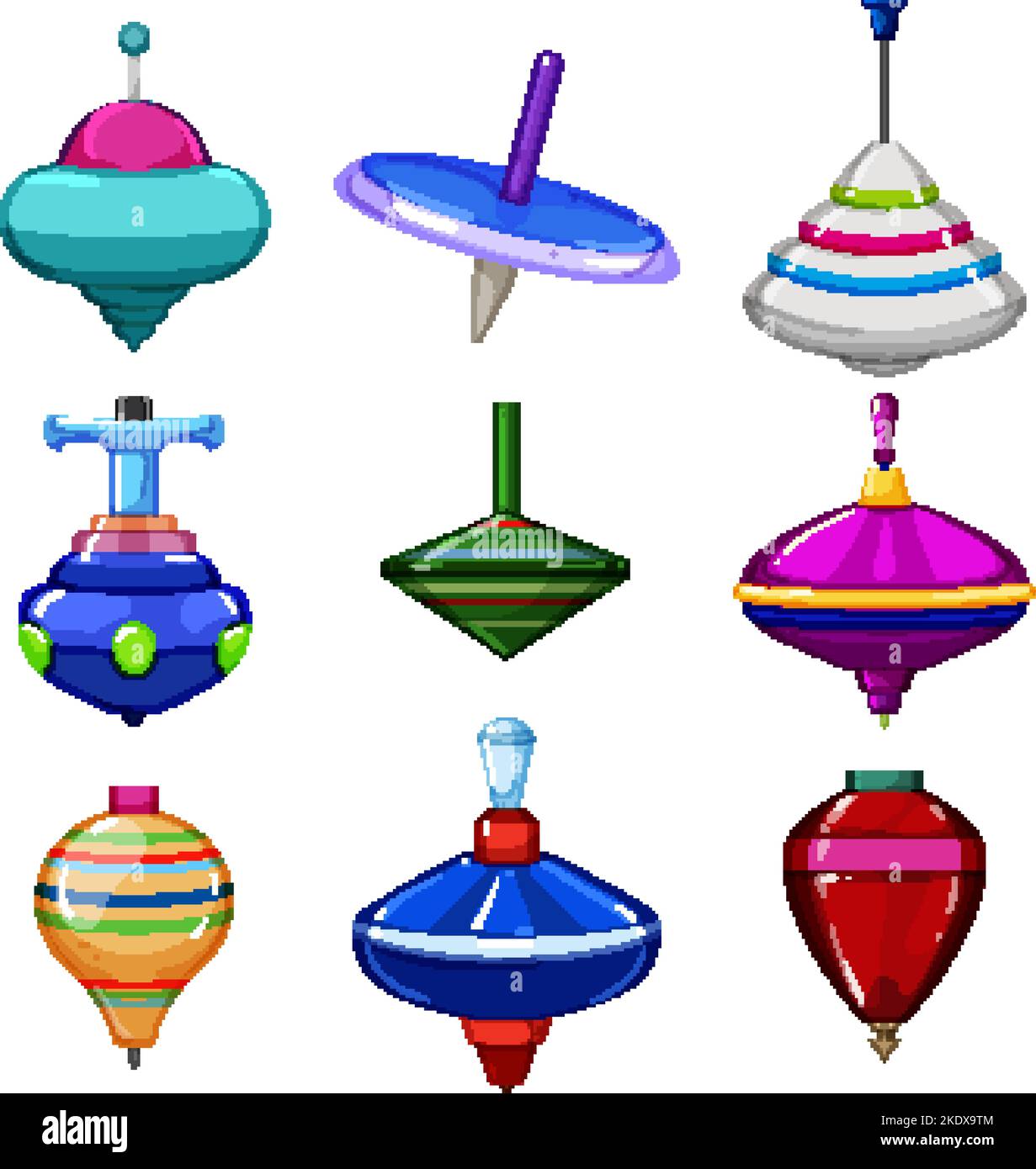spinning top toy set cartoon vector illustration Stock Vector Image ...