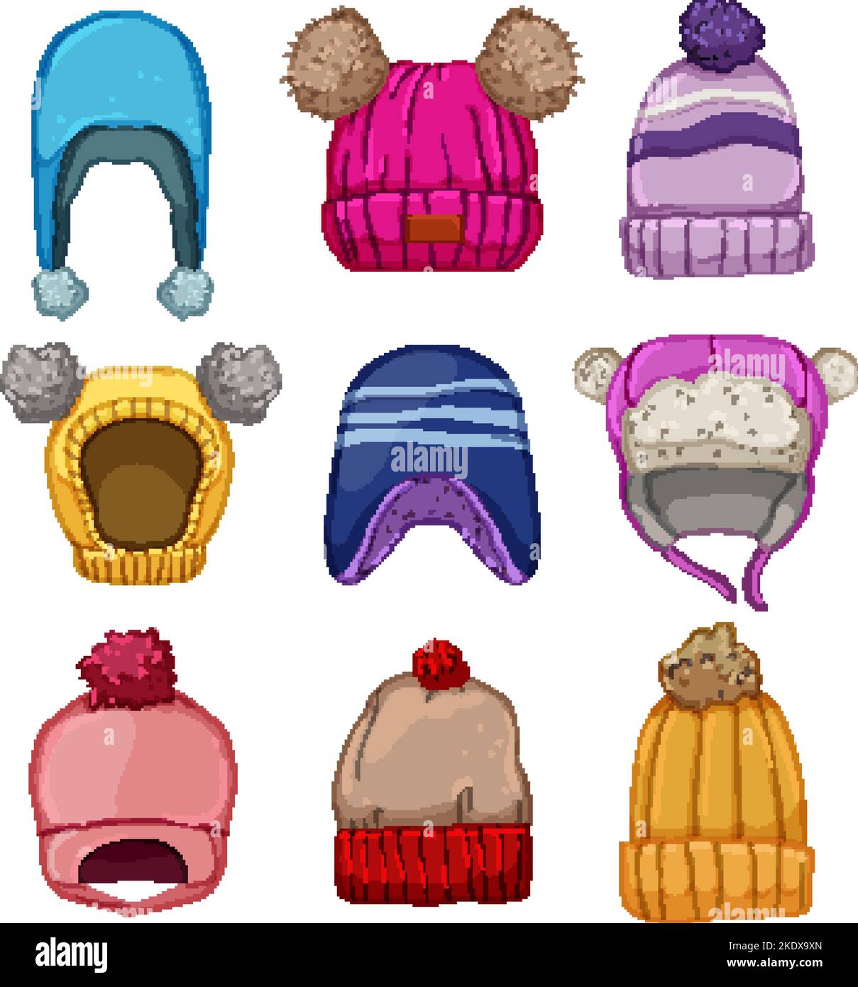 winter hat kid set cartoon vector illustration Stock Vector Image & Art ...