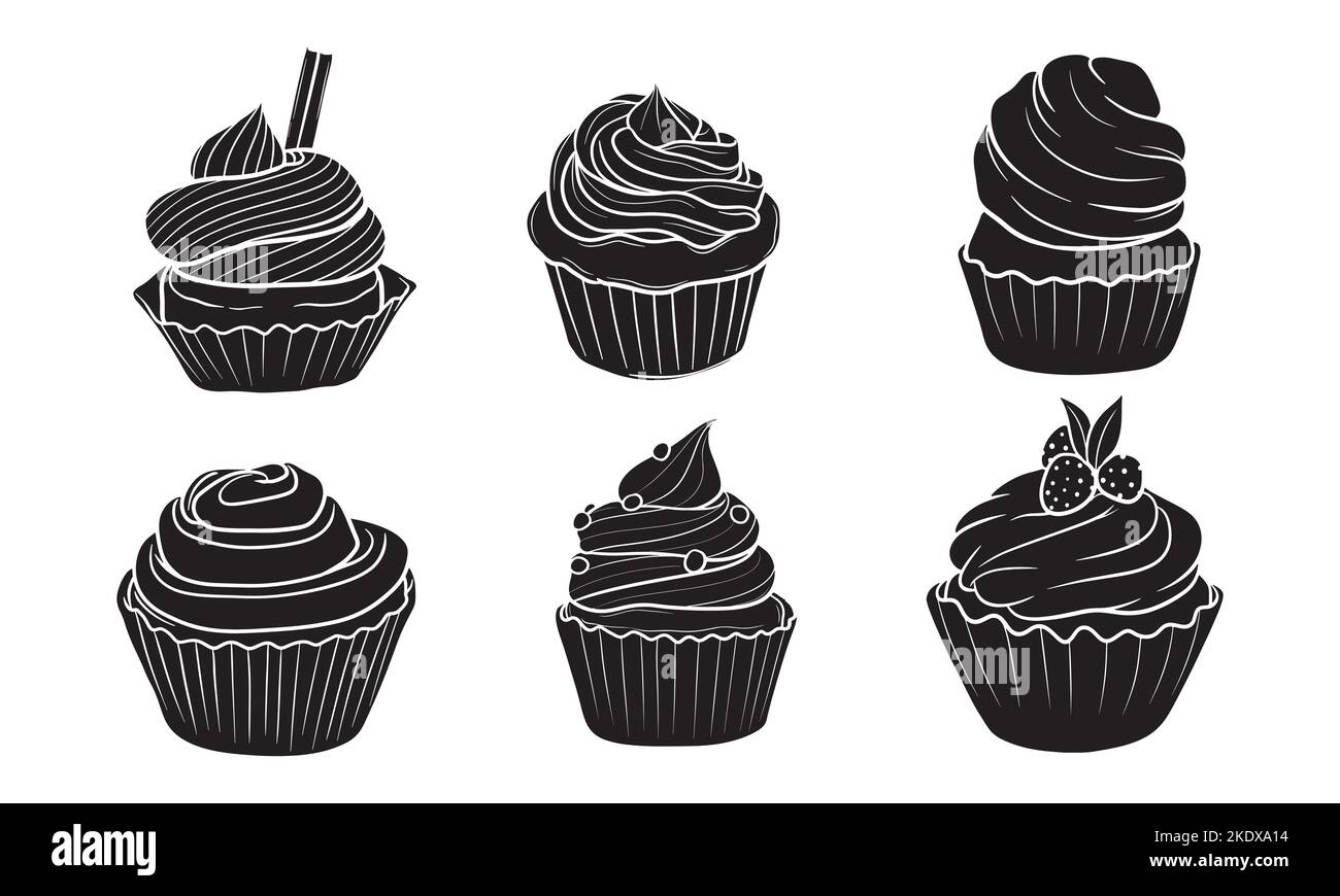 hand drawn silhouette of cupcake illustration Stock Vector Image & Art - Alamy