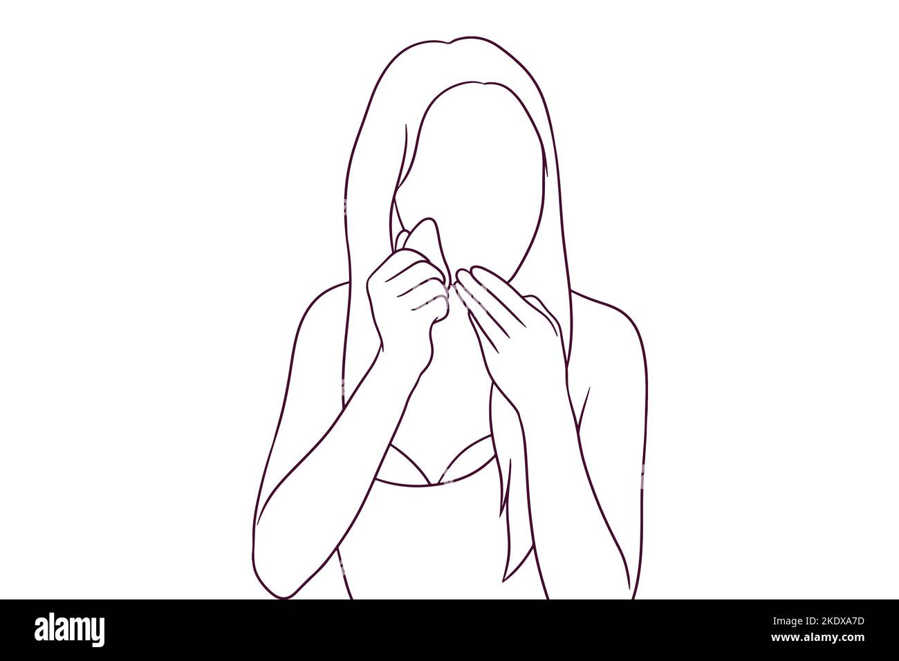 beautiful woman take care of his face. beauty concept. hand drawn style ...