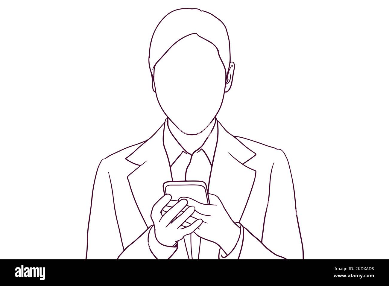 beautiful businesswoman using a phone hand drawn style vector ...