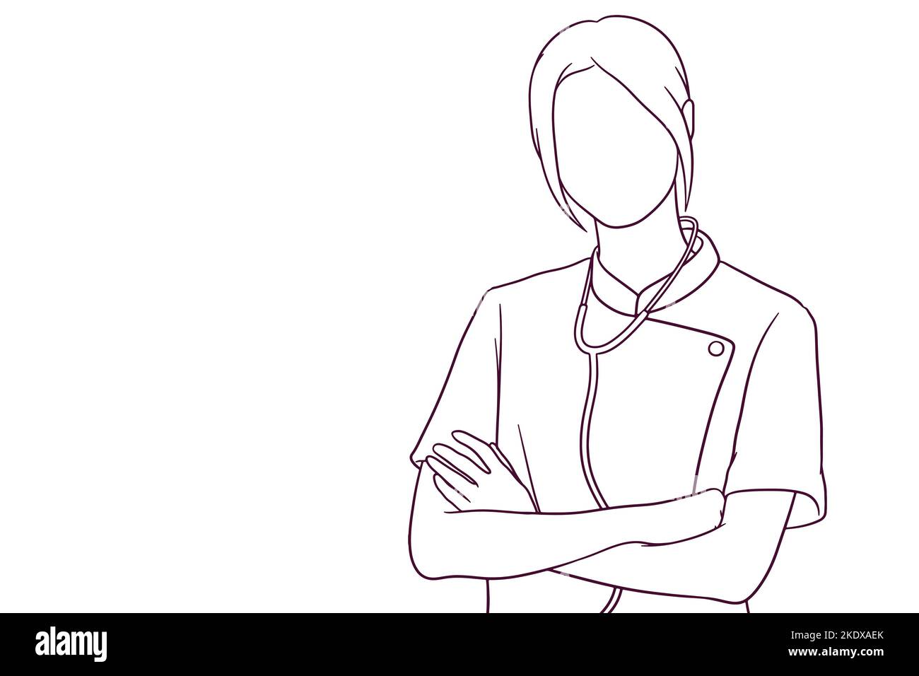 hand drawn beautiful nurse with crossed arm illustration Stock Vector ...